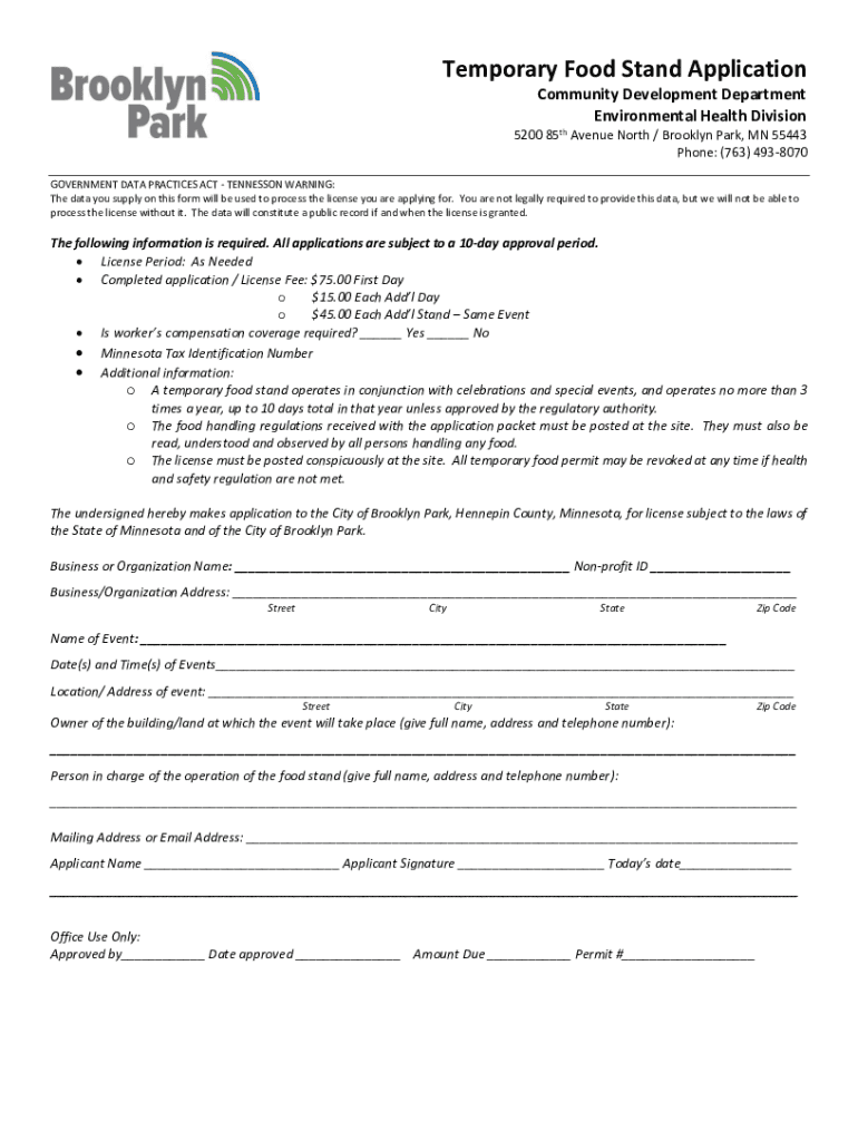 Fillable Online Seasonal Temporary Food Stand Food, Pools, and ... Fax ...