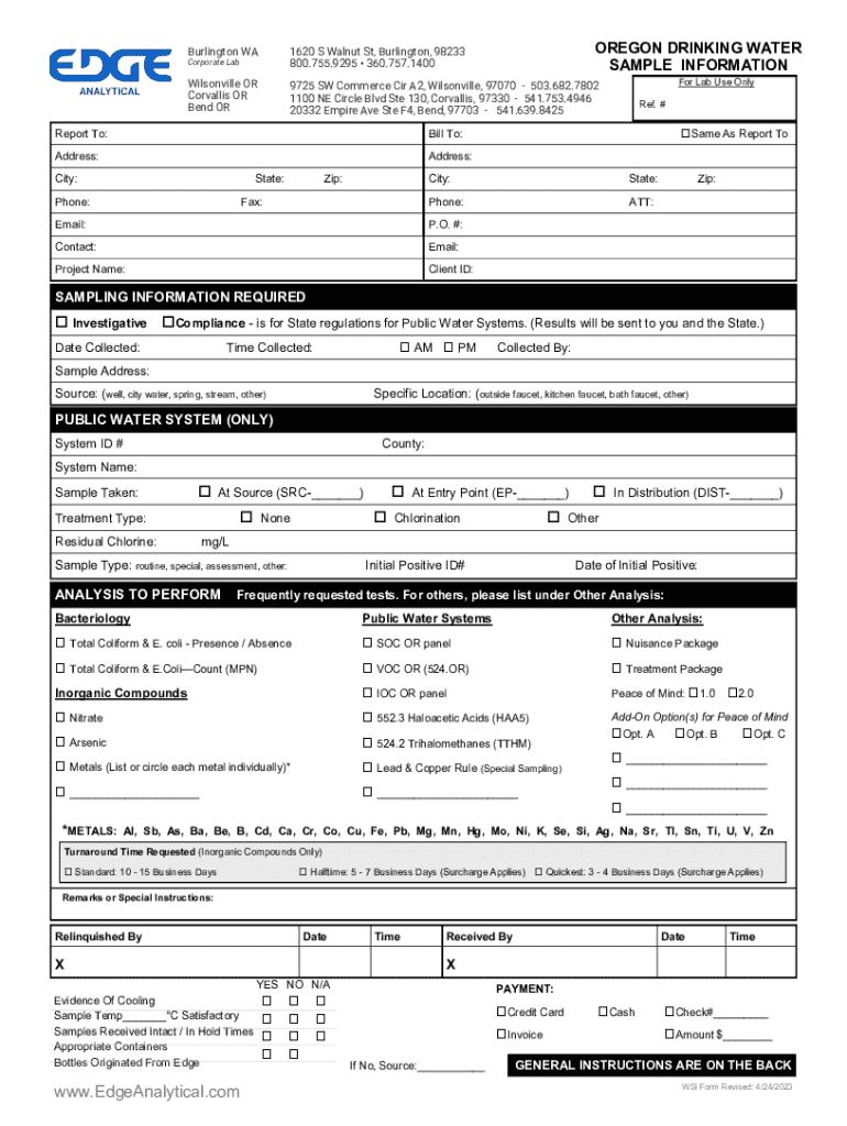 Fillable Online Sample InformationData OnlineOregon Drinking Water ...