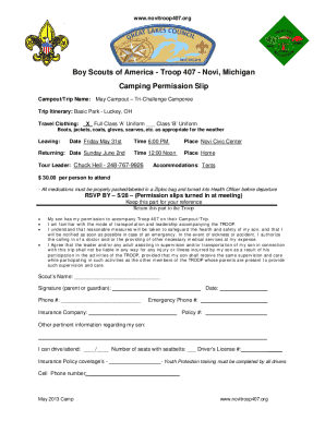 Fillable Online Boy Scouts of America - Troop 407 - Novi, Michigan Camping ... Fax Email Print ...
