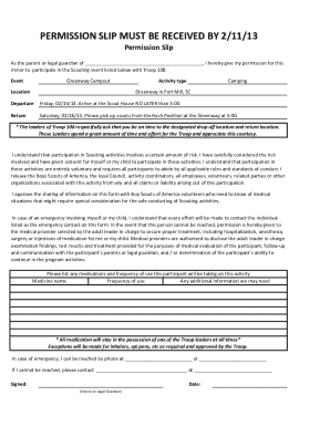 Fillable Online Permission Slip BSA - Revised NL (2).xls Fax Email ...