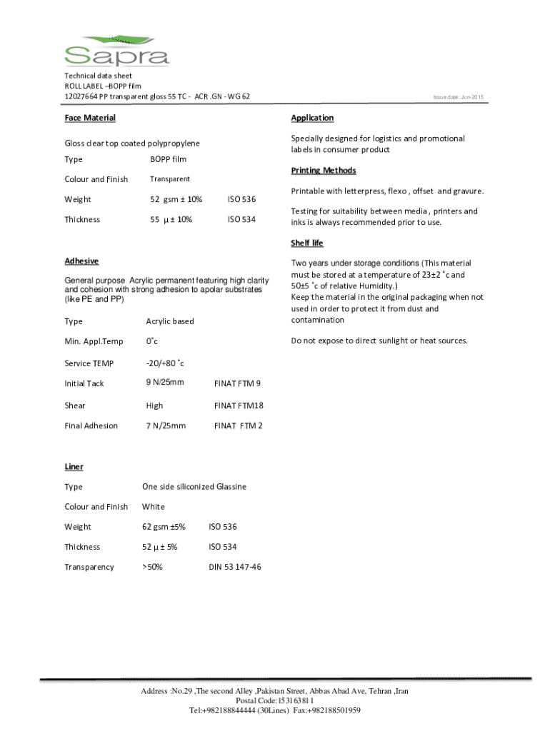 Fillable Online Standard Gloss BOPP Roll for IColor 250 - Non Die Cut ... Fax Email Print ...