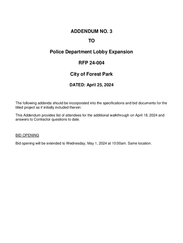 Fillable Online ADDENDUM NO. 3 TO Police Department Lobby ... Fax Email Print - pdfFiller