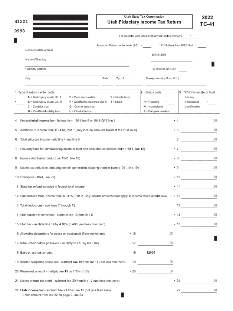 Fillable Online tax utah 2022 Utah TC-40 Individual Income Tax Mini ...