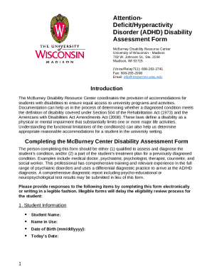 UW-Madison AD/HD Disability Assessment Doc Template | pdfFiller