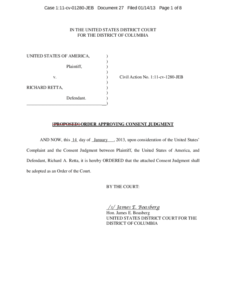 Fillable Online Retta Consent Judgement Order. Retta Consent Judgement ...