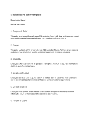 Medical leave policy template Doc Template | pdfFiller