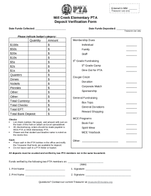 MCE PTA Deposit Verification Doc Template | pdfFiller