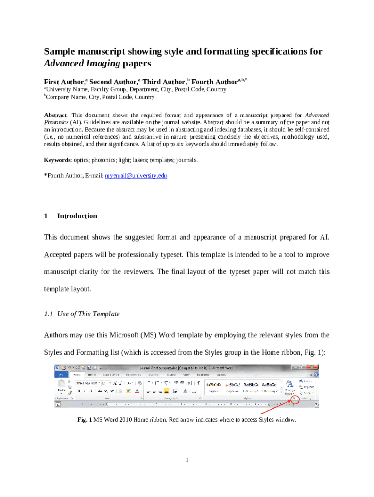 Sample manuscript showing style and atting specifications for Advanced Imaging papers Doc ...