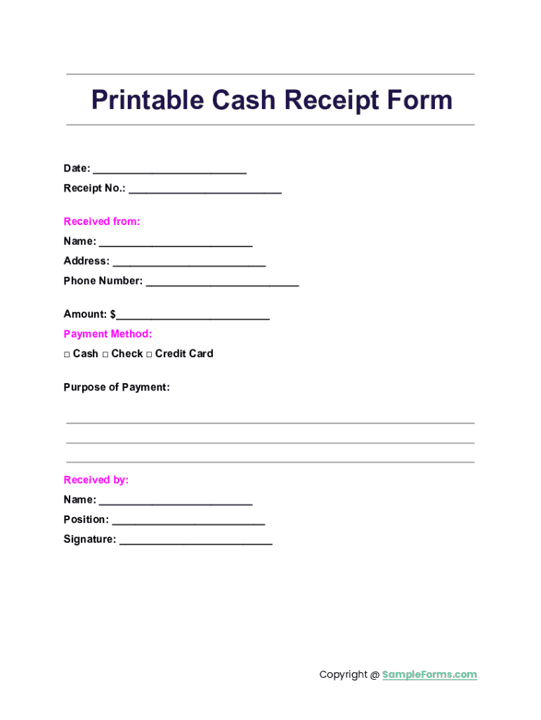 Fillable Online Printable Cash Receipt Form Fax Email Print - pdfFiller