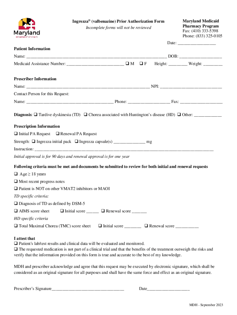 Fillable Online Ingrezza PA Form.Final Fax Email Print - pdfFiller