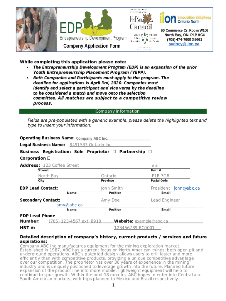 EDP-Company-Application-FINAL. ... Doc Template | pdfFiller
