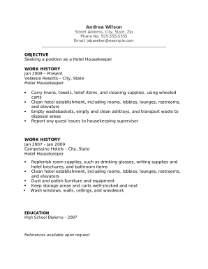 Housekeeper Resume Examples: Template and How-To ... Doc Template ...