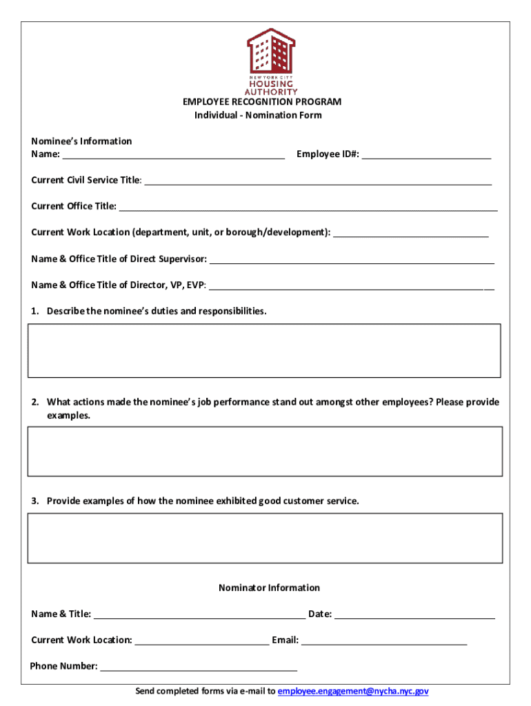 Fillable Online Employee of the Year Award Nomination Form.pdf Fax ...