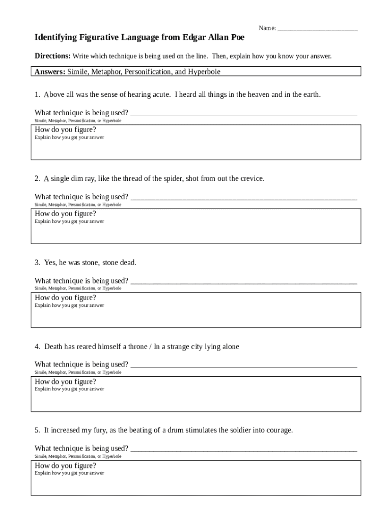 Answer sheet on -Figurative Language from Edgar Allan ... Doc Template ...
