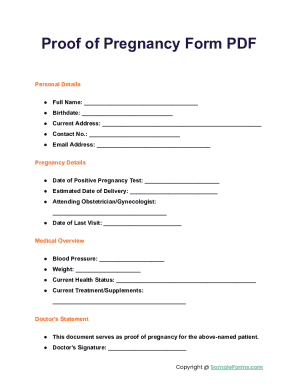 Fillable Online Proof of Pregnancy Form PDF Fax Email Print - pdfFiller