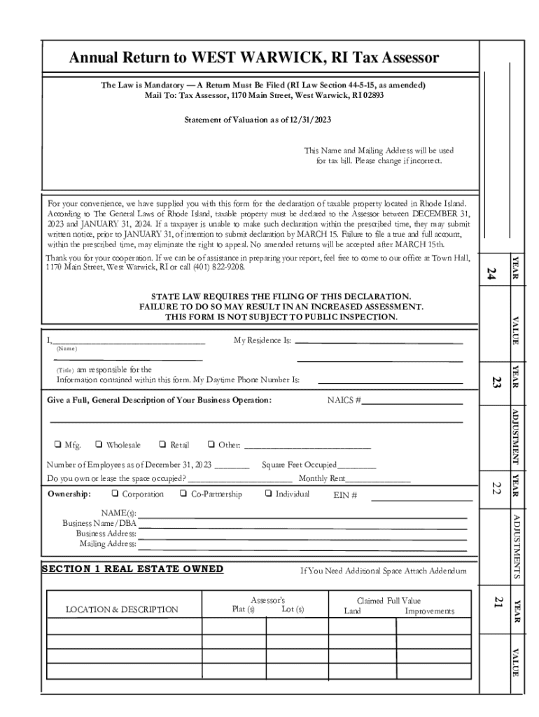 Fillable Online Fillable Online Annual Return to WEST WARWICK, RI Tax ... Fax Email Print ...