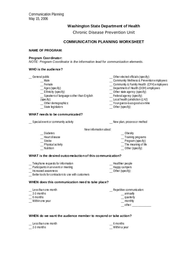 Communication Planning Worksheet - courses washington Doc Template | pdfFiller