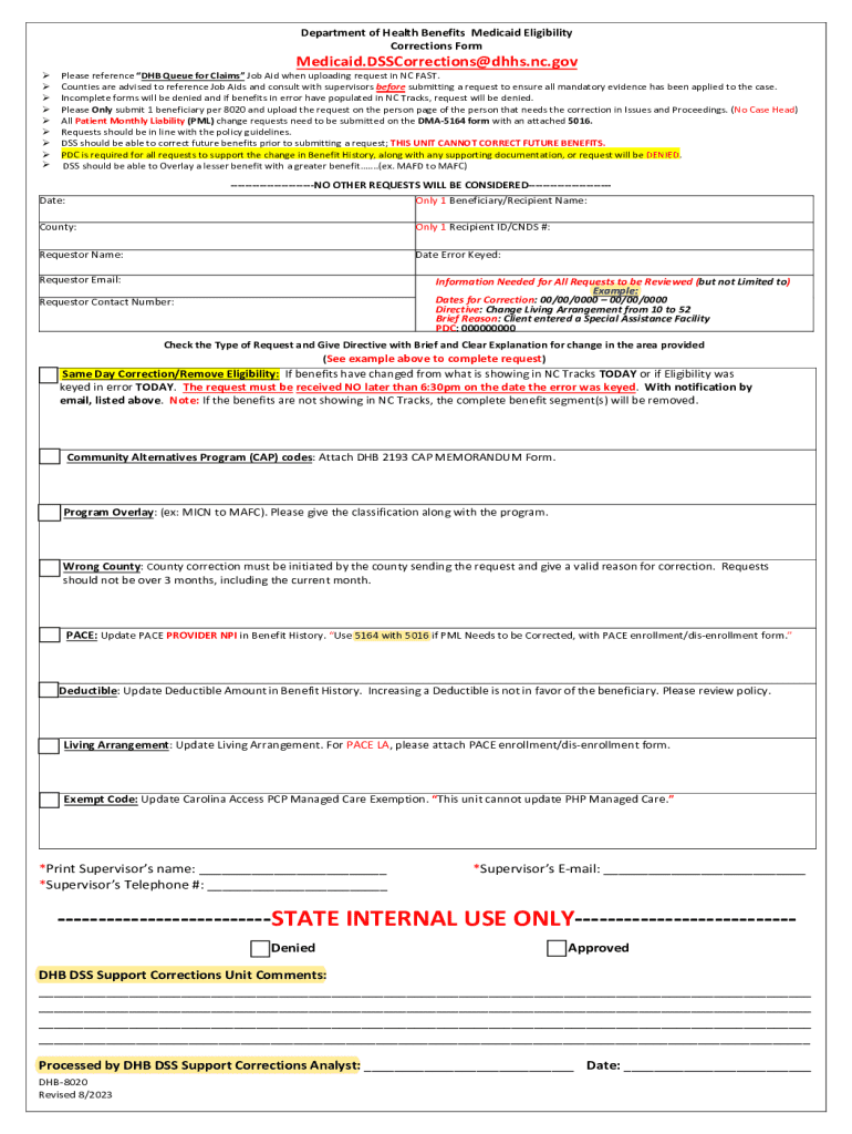 Fillable Online DHB-8020-ia Medicaid Eligibility Corrections Form Fax ...