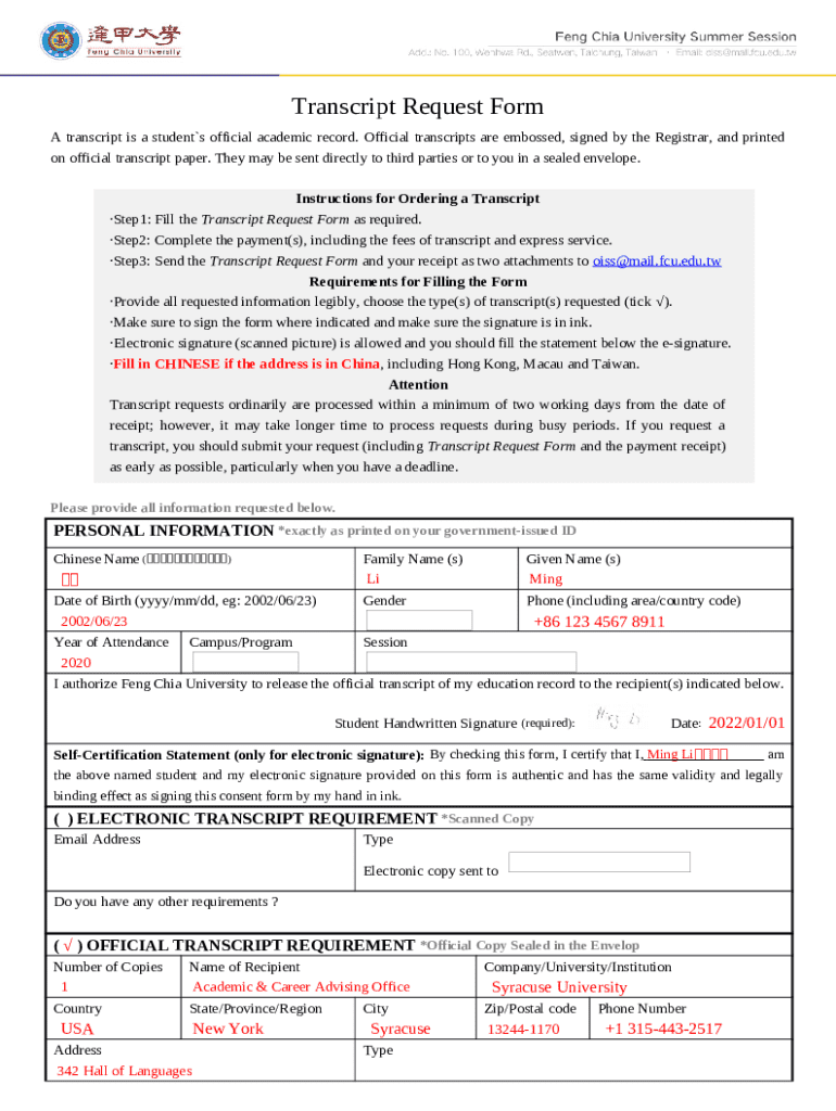 A transcript is a students official academic record Doc Template | pdfFiller