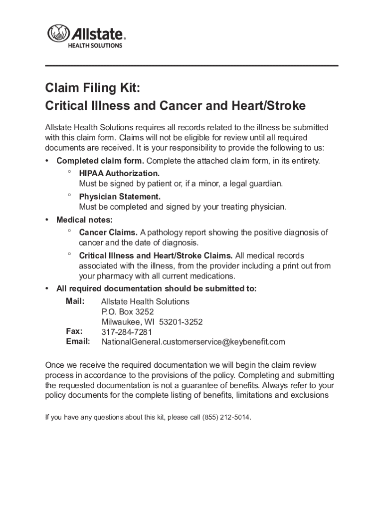 Fillable Online Claim Filing Kit: Critical Illness and Cancer and Heart ...