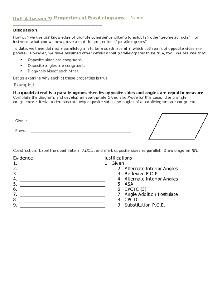 geometry a - unit 4: triangles and parallelograms lessons ... Doc ...