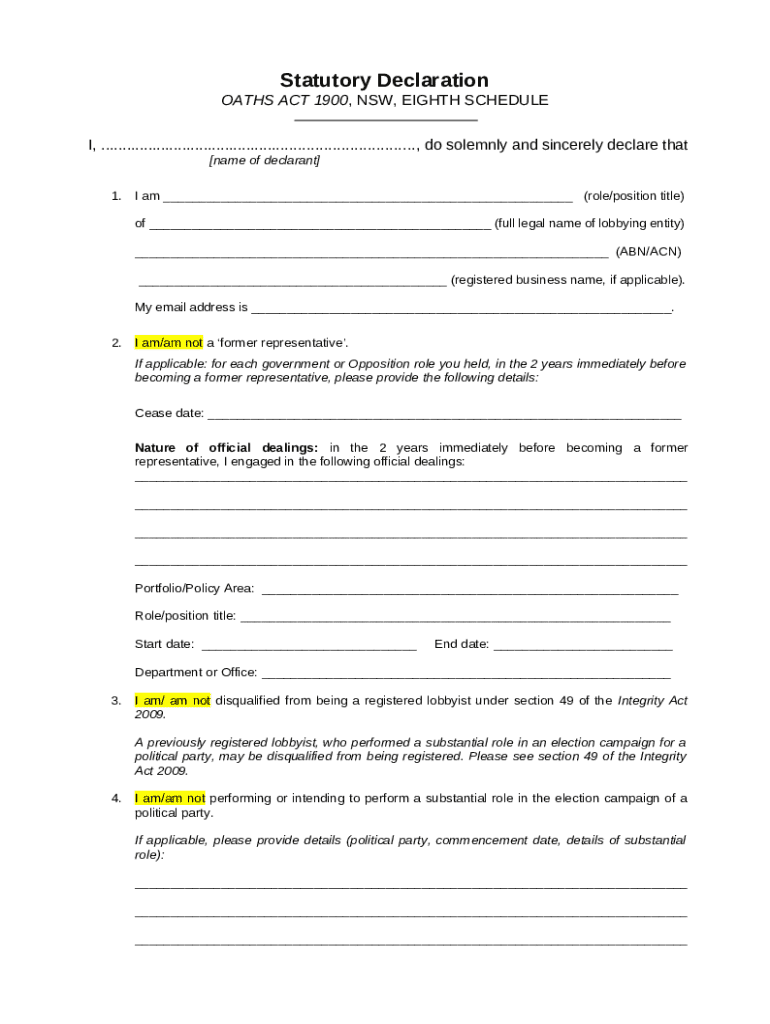 Statutory declaration : New South Wales (DOC) Doc Template | pdfFiller