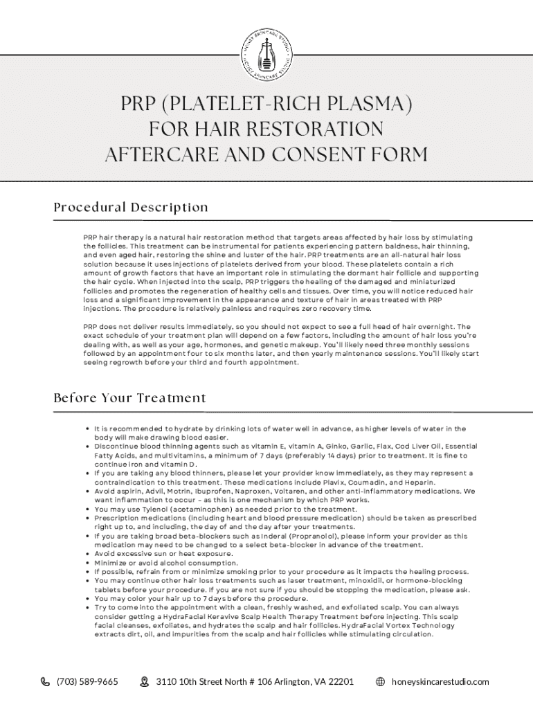 Fillable Online PRP Aftercare and Consent Form Fax Email Print - pdfFiller