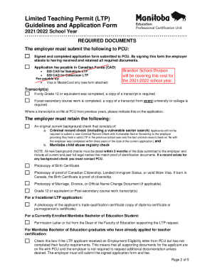 Fillable Online Limited Teaching Permit (LTP) Guidelines and ...