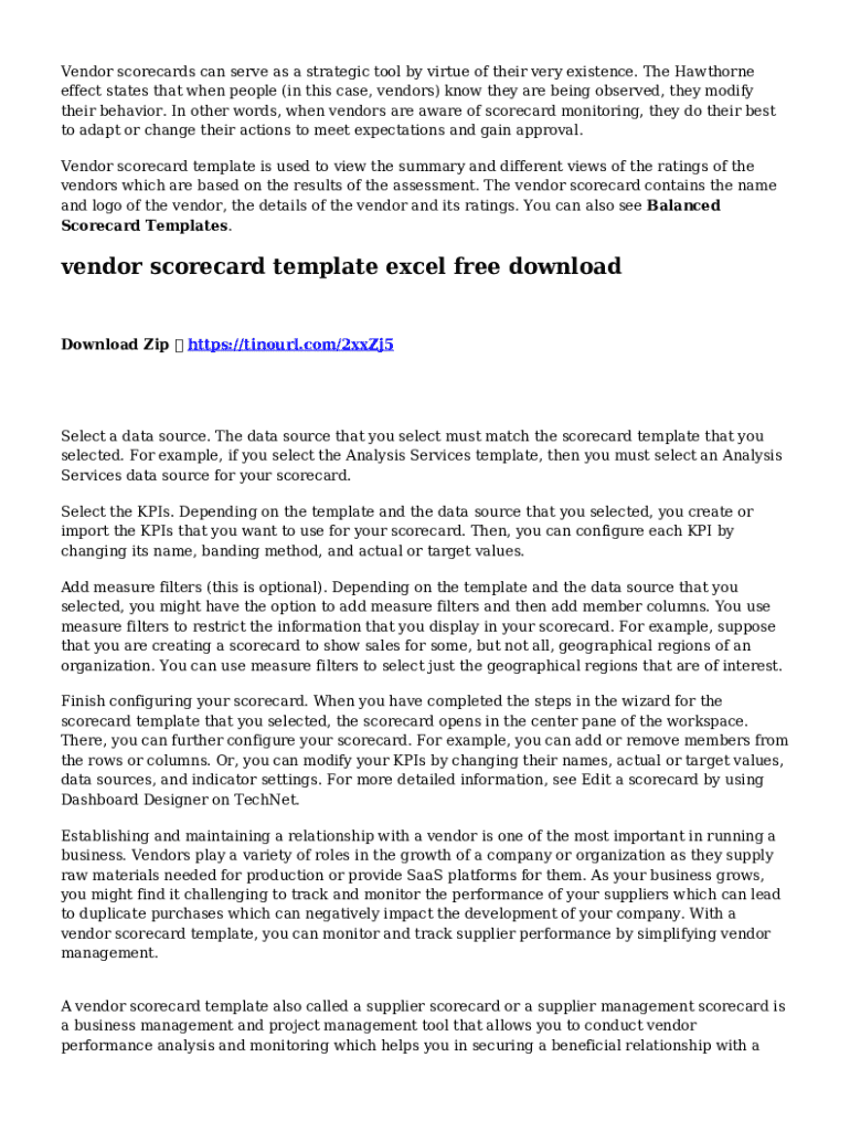 Fillable Online Vendor Scorecard Template Excel Free Download Fax Email ...