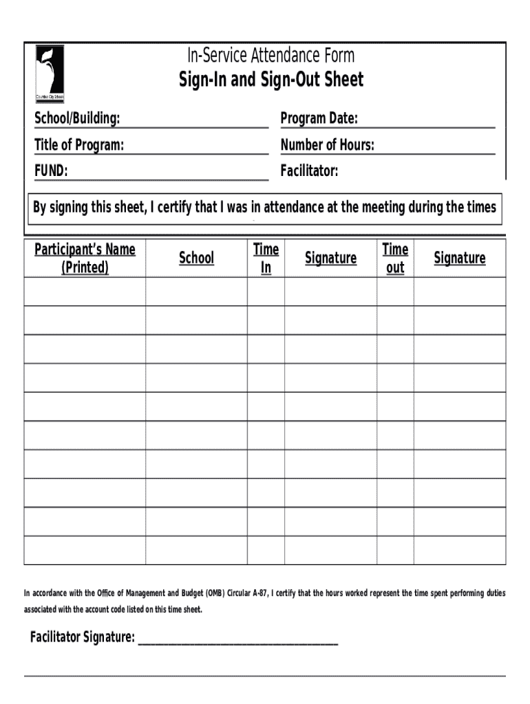 Sign-in & out Attendance Sheet Classroom Doc Template | pdfFiller