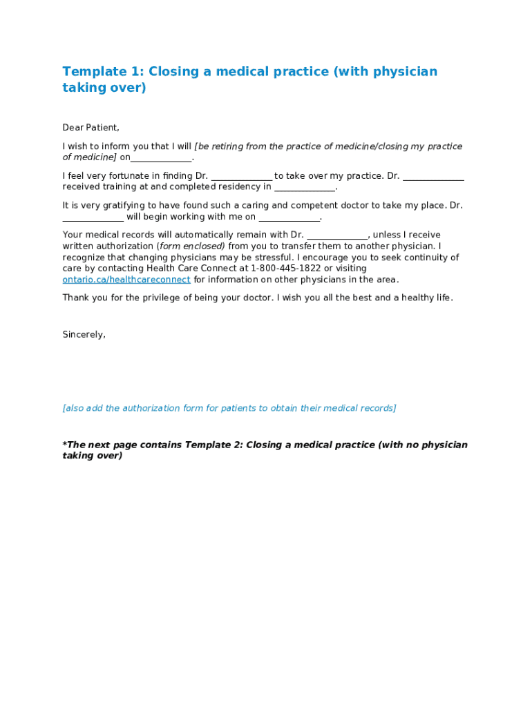 Patient Practice Closure Template ( ... Doc Template | pdfFiller