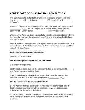 This Certificate of Substantial Completion is made and entered into ...