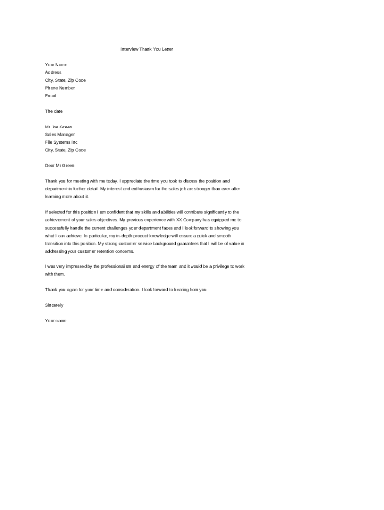 Thank You For The Second Interview Letter Samples Doc Template | pdfFiller
