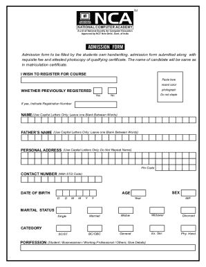 Fillable Online Admission Form - NCA (National Computer Academy) Fax ...