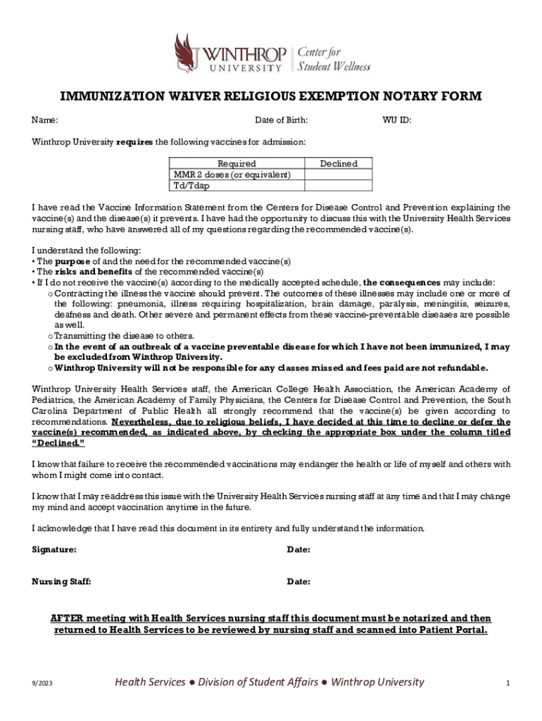 Fillable Online Request for Religious Exemption: MMR Immunization Fax ...