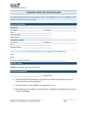 Fillable Online RecHome Subsidy Rate Application Form Fax Email Print ...