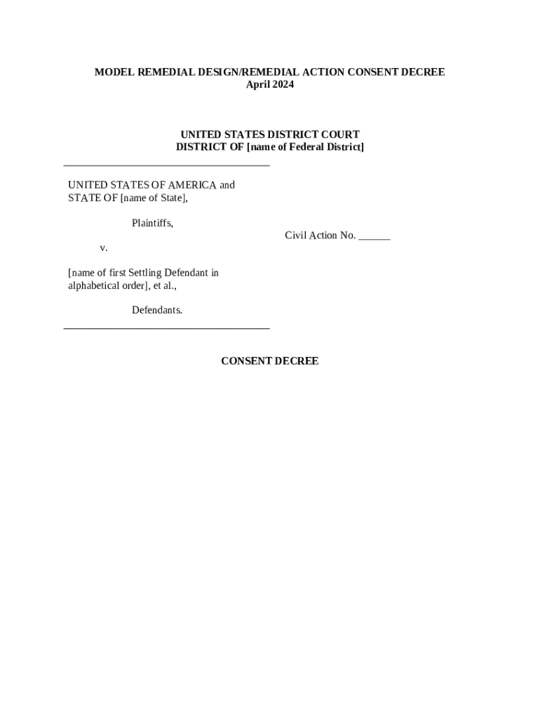 EPA Model Remedial Design Remedial Action Consent Decree. for CERCLA ...