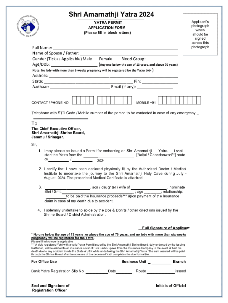 Amarnath Medical Form 2024 Pdf Download - Fill Online, Printable, Fillable, Blank | pdfFiller