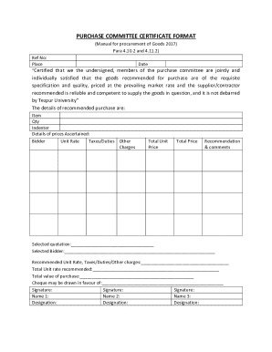 Fillable Online PURCHASE COMMITTEE CERTIFICATE FORMAT Fax Email Print ...