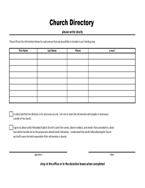 Fillable Online Church Directory sign-up form.xlsx Fax Email Print ...
