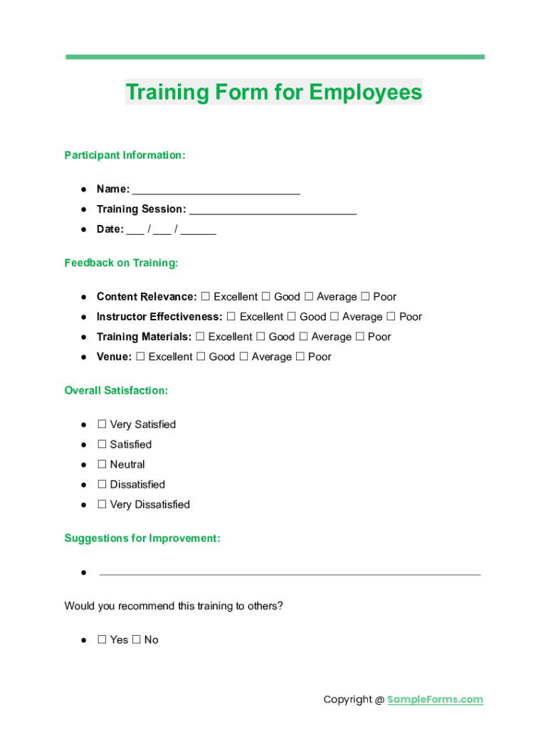 Fillable Online Training Form for Employees Fax Email Print - pdfFiller