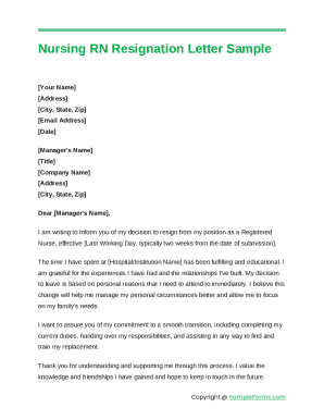 Staff Nurse Resignation Letter Sample PDF Doc Template | pdfFiller