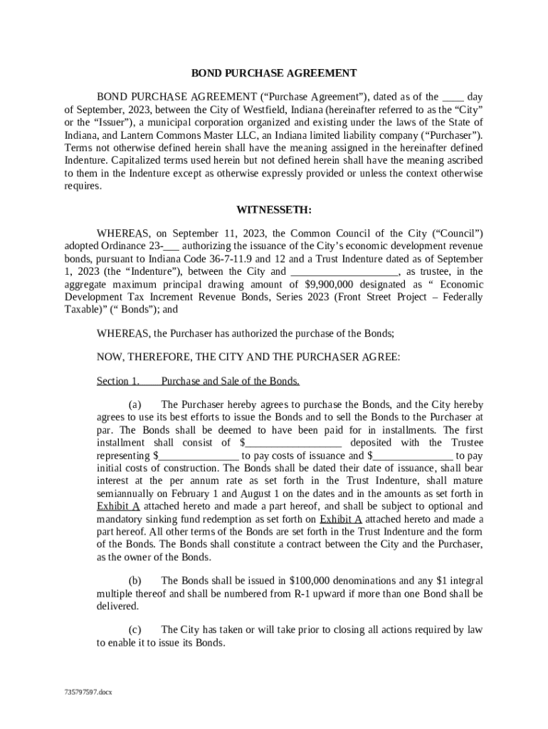 obtain a bond purchase agreement sample template from and the terms and ...