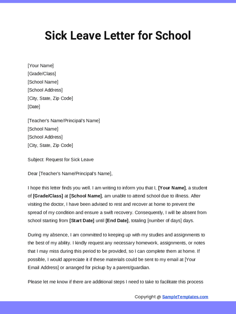 FREE 15+ al Sick Leave Letter Templates & ... Doc Template | pdfFiller