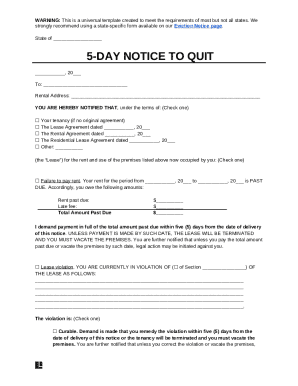 NEVADA 5-DAY NOTICE TO QUIT FOR NON-COMPLIANCE Doc Template | pdfFiller