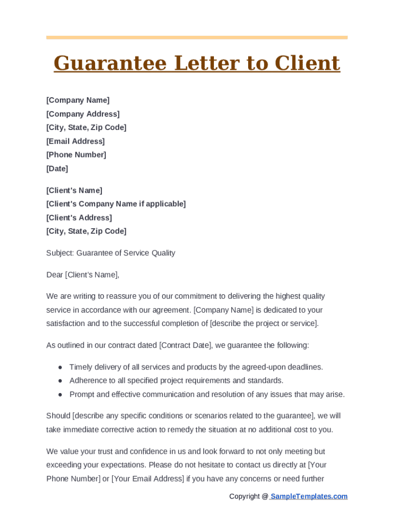 FREE 69+ Guarantee Letter Samples in PDF, Word ... Doc Template | pdfFiller
