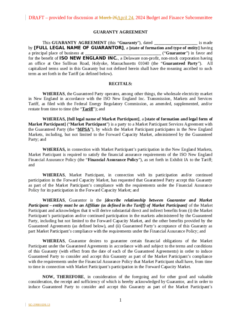 of Guaranty Agreement. Doc Template | pdfFiller