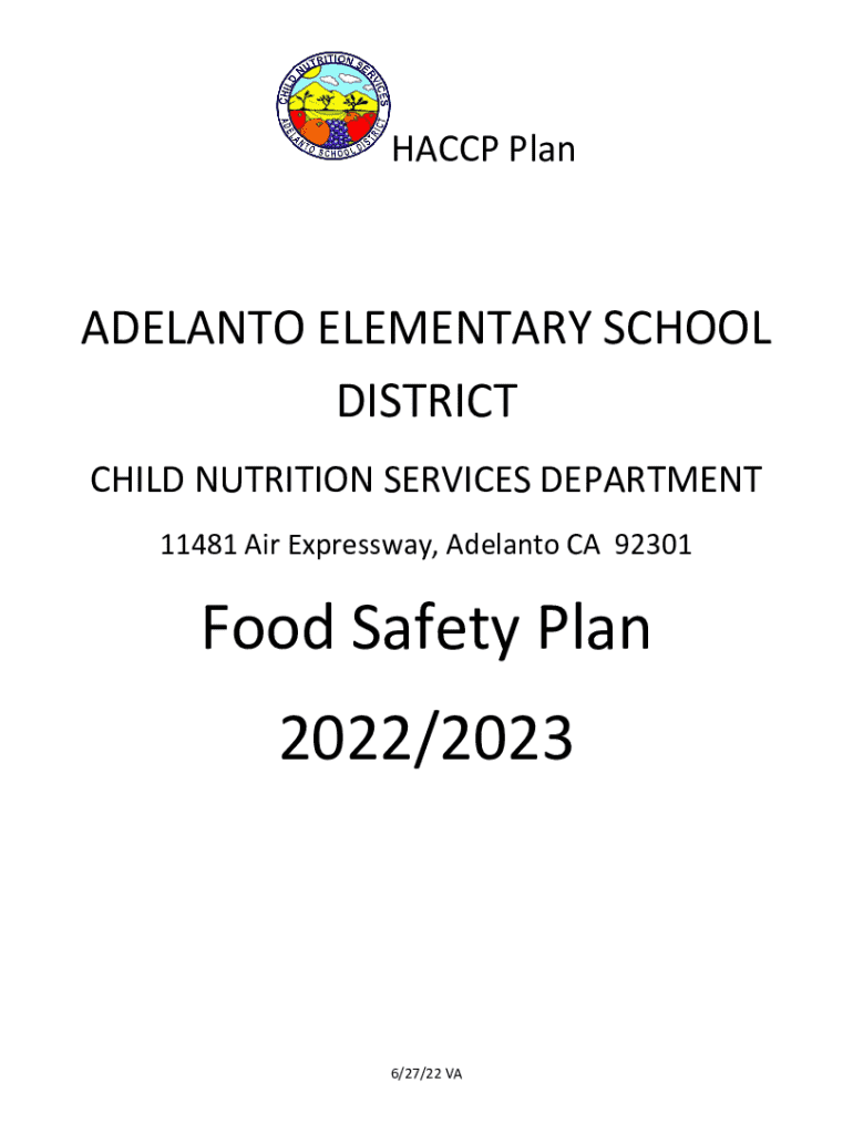 Fillable Online HACCP BASED FOOD SAFETY TEMPLATEChild Nutrition Fax ...