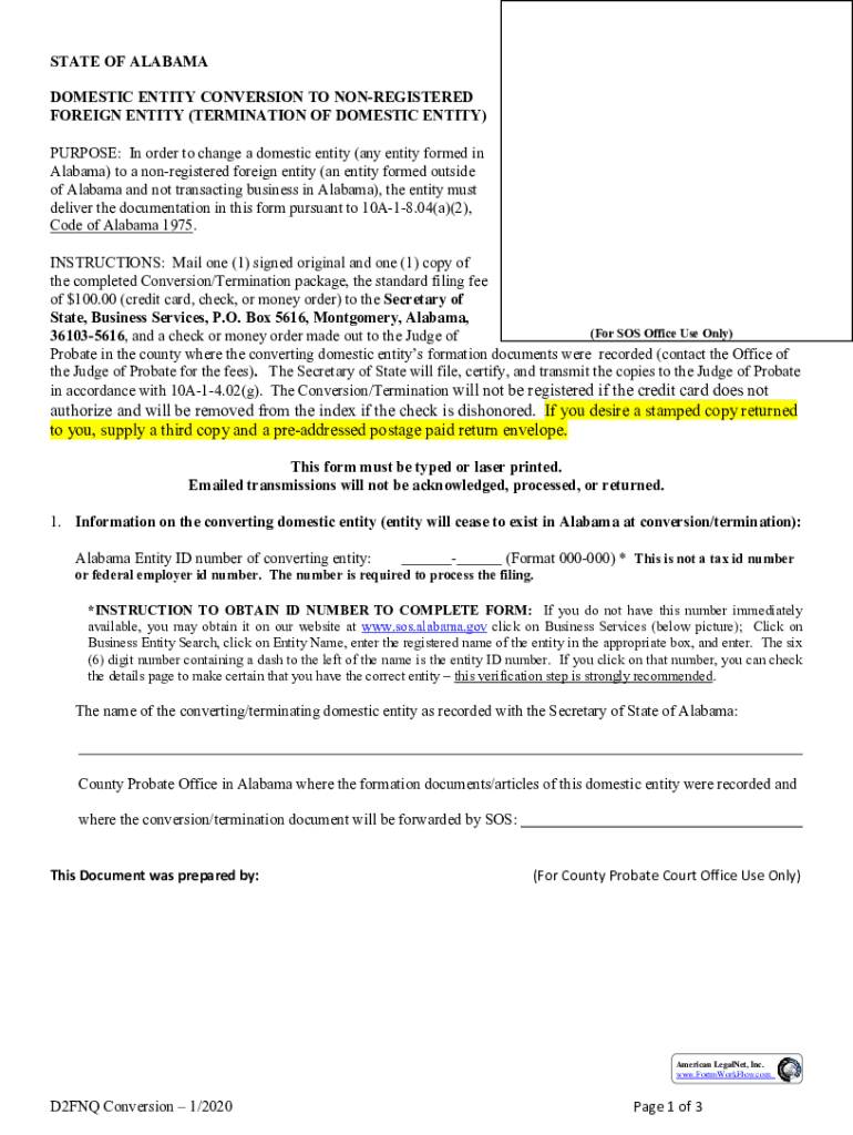 Fillable Online Domestic Entity Conversion to Non-Registered Foreign ...