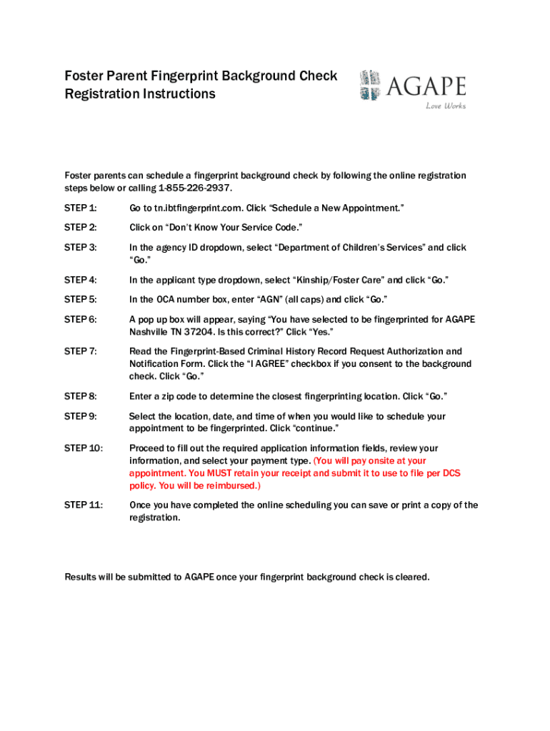 Fillable Online Foster Parent Fingerprint Background Check Registration ... Fax Email Print ...